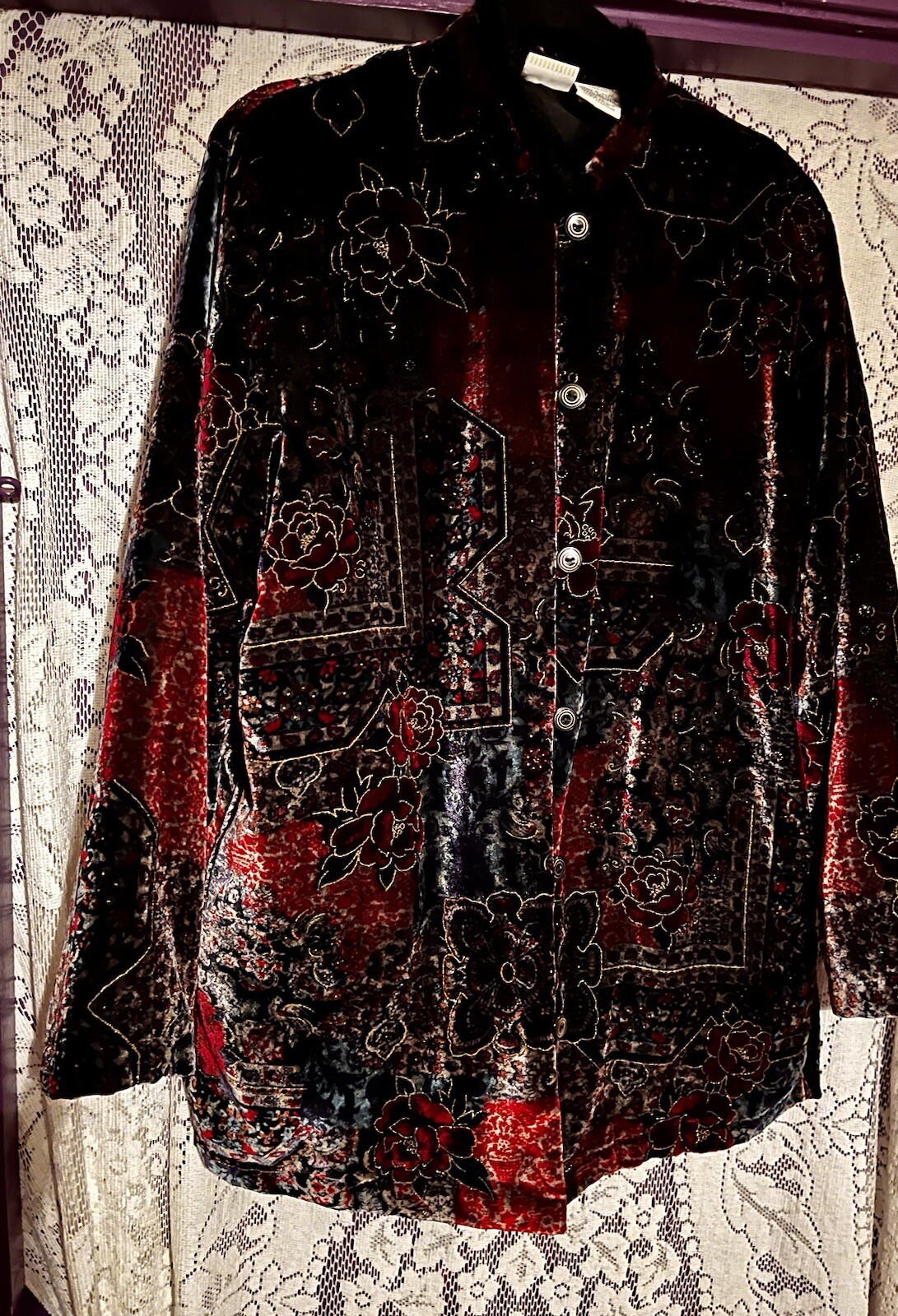 White stag velvet jacket duster gold floral - perfect… - Gem