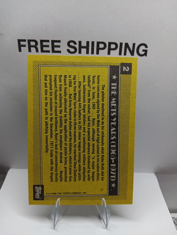 ☄️1990 Topps Baseball MLB Nolan Ryan New York Mets Card #2 5000 HOF ...