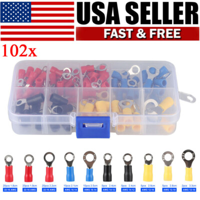 102x Assorted Insulated Electrical Wire Connector Crimp Ring Terminal ...