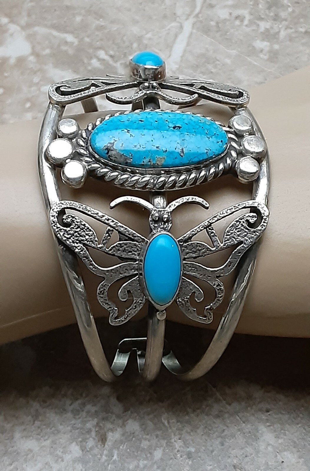 Navajo Indian JASON BAHE Butterfly Bracelet ROYSTON T… - Gem