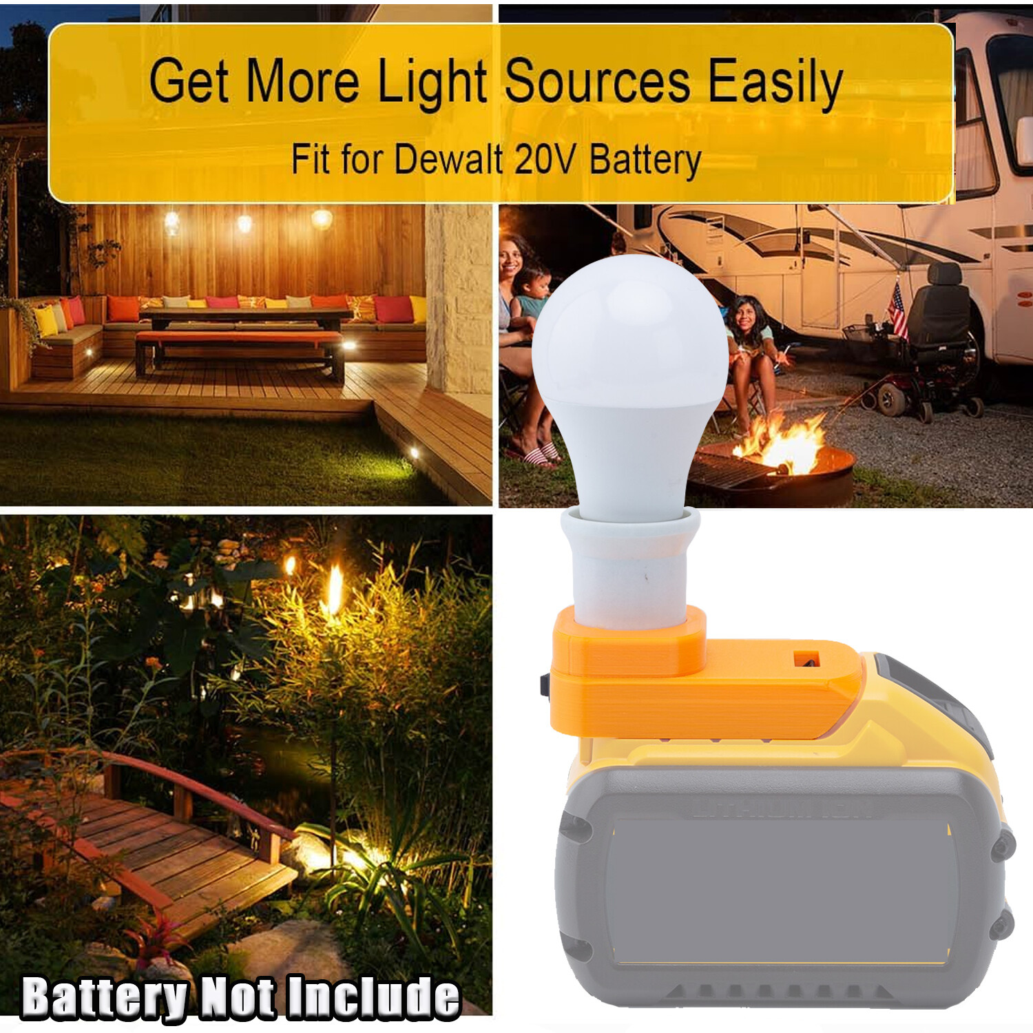 LED Work Light Bulb For Dewalt 20V Li-Ion Battery Portable E27 Bulb ...