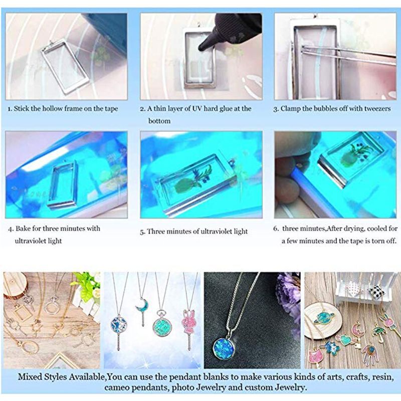 10x Square Pendant Frame UV Resin Open Back Bezel Setting for DIY ...