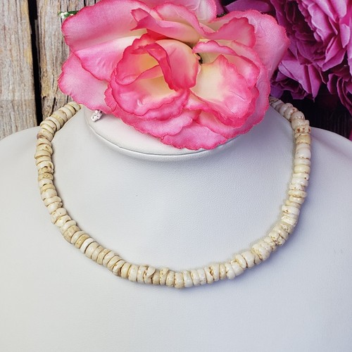Real Cream Color Puka Shell Necklace Surfer Choker 15" Surf | eBay