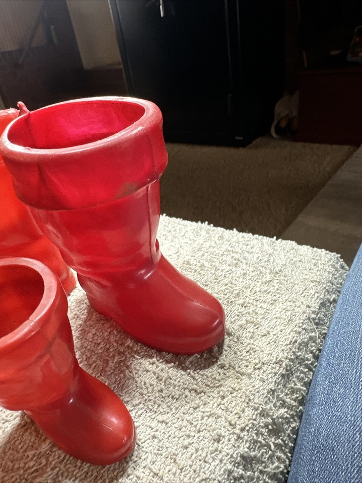 4 Hard Plastic Christmas Boots Candy Containers 1950's Rosbro Plastics ...