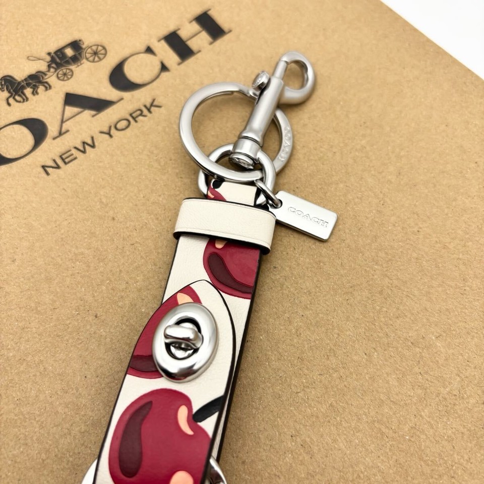 Coach Trigger Snap Bag Charm Cherry Print Leather Keyring Used | eBay