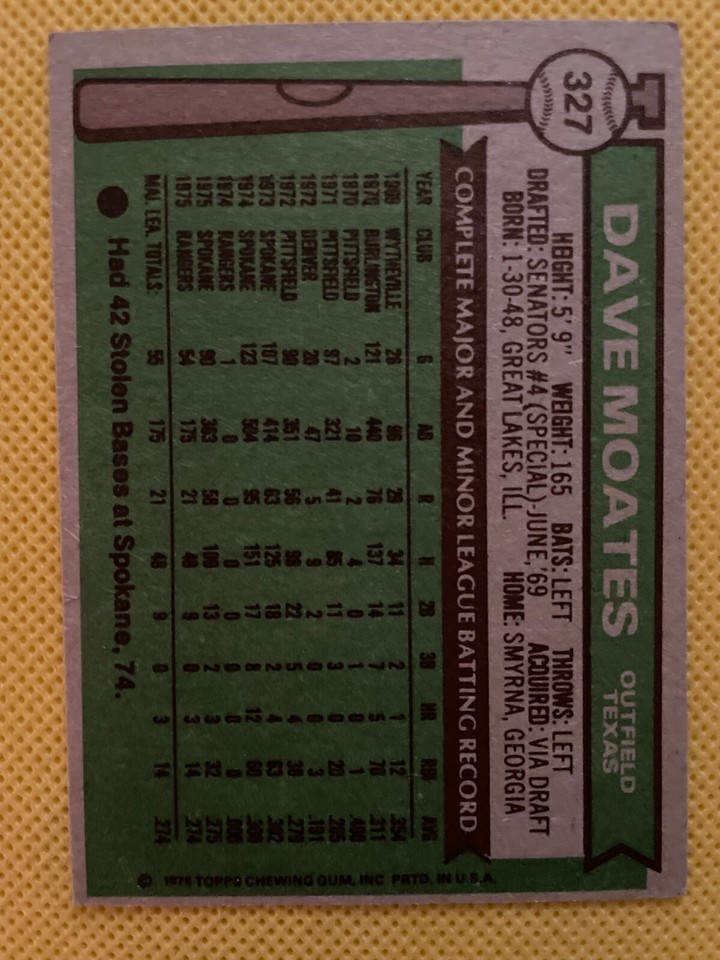 1976 TOPPS # 327 DAVE MOATES | eBay