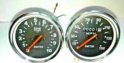 Smiths replica speedometer + Tachometer (Set) Triumph Black Face Chrome ...