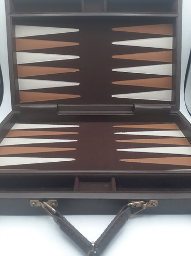 VTG Backgammon Vtg 70's Faux Leather Felt Brief Case Brown Cream Board ...