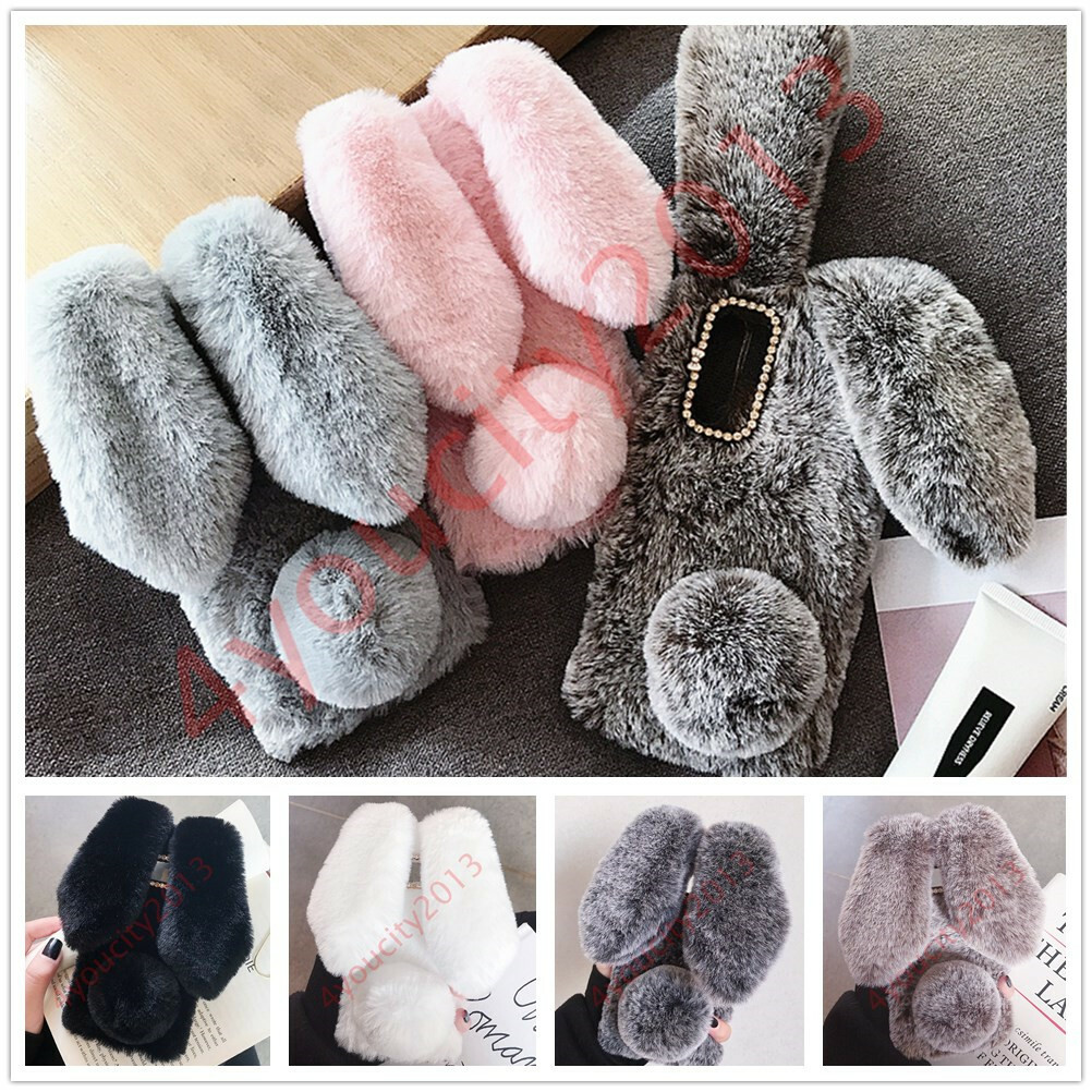 Bling Glitter Plush Bunny Fluffy Rabbit Fur Soft Phone Case Cover For ...