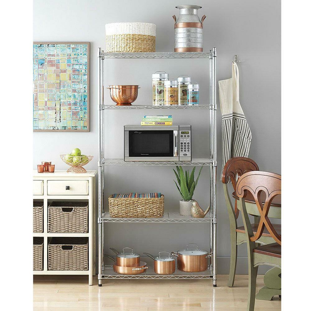 Chrome/Black 5-Shelf Steel Wire Tier Layer Shelving 72x36x14" Storage ...