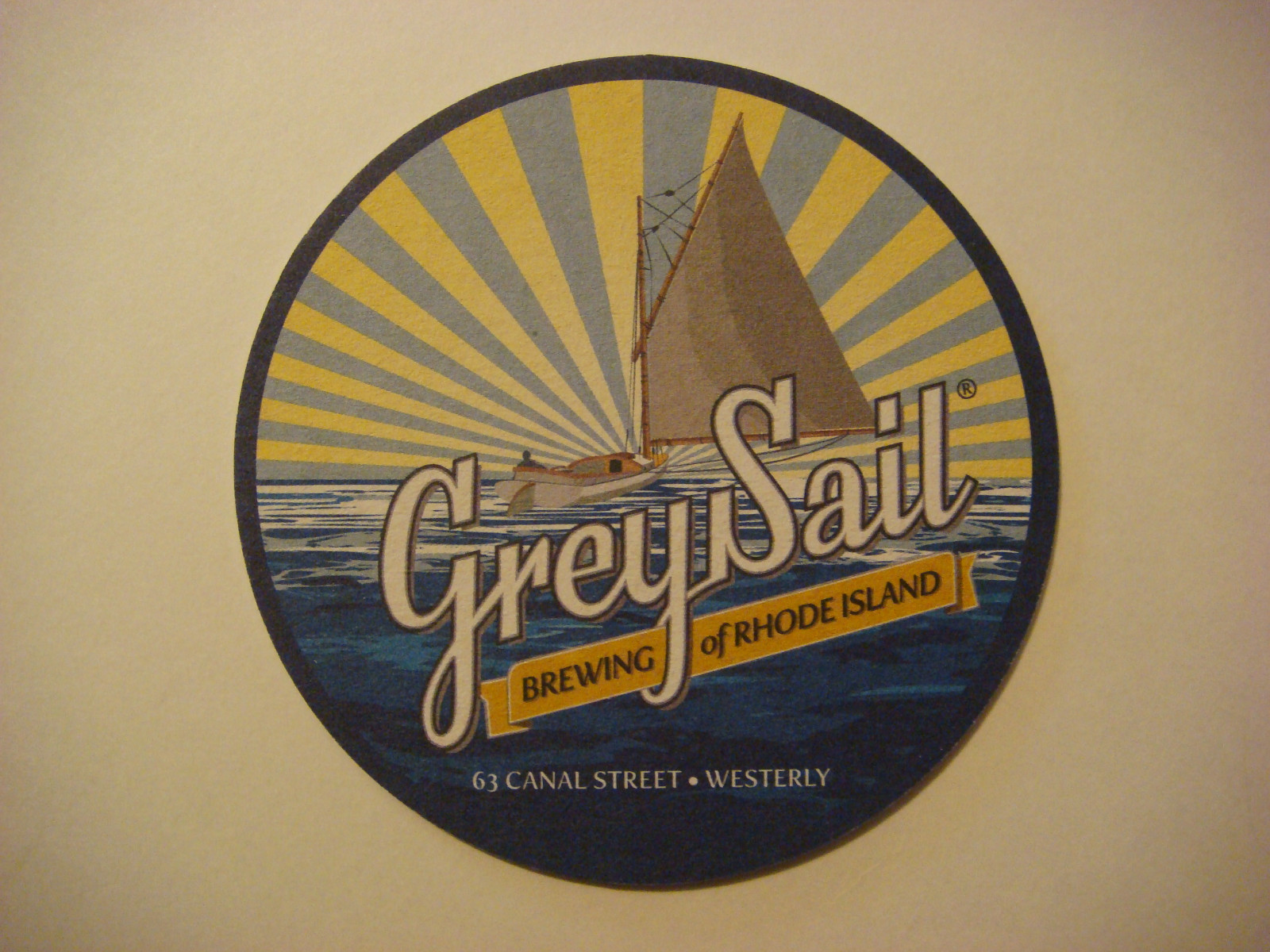 Beer Pub Coaster ~*~ GREY SAIL Brewing ~ Westerly, RHODE ISLAND Craft ...