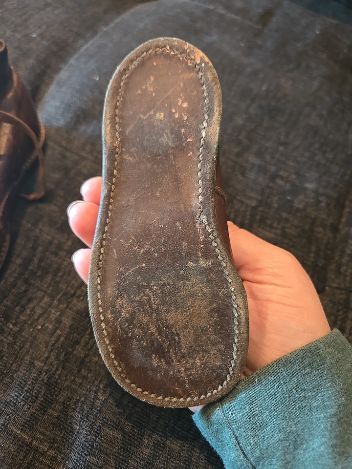 Small Leather Antique Canvas Boots One Shoe Lace Blue Marks Hard To ...