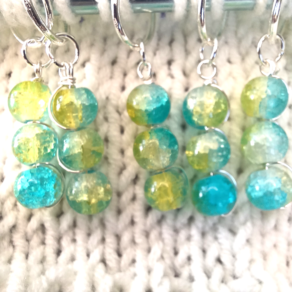 MikieLou Stitch Markers Premium Blue Green Crackle Glass Dangle ...