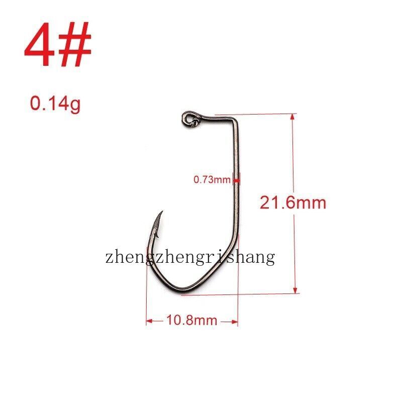 100PCS V Bend 90 Degree Jig Black Sickle Fishing Hooks Worm Hook Size 4 ...