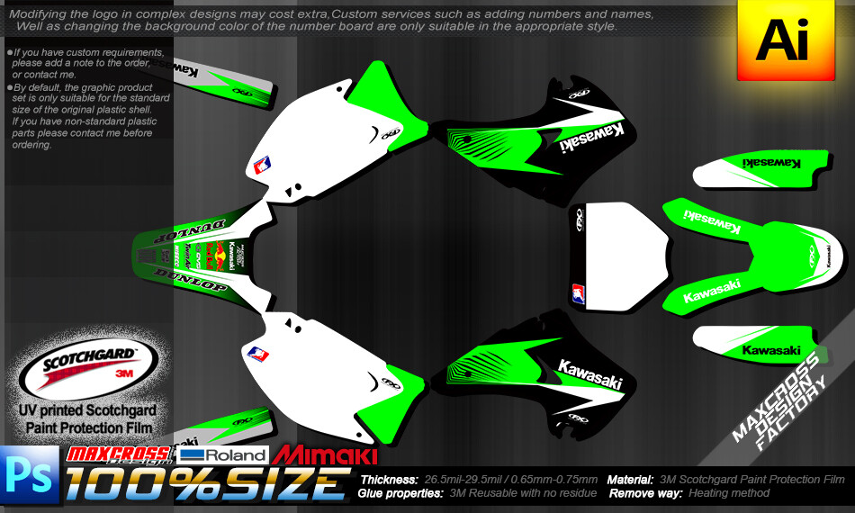 KAWASAKI KX125 KX250 2003 - 2008 MAXCROSS GRAPHICS KIT DECAL FULL ...