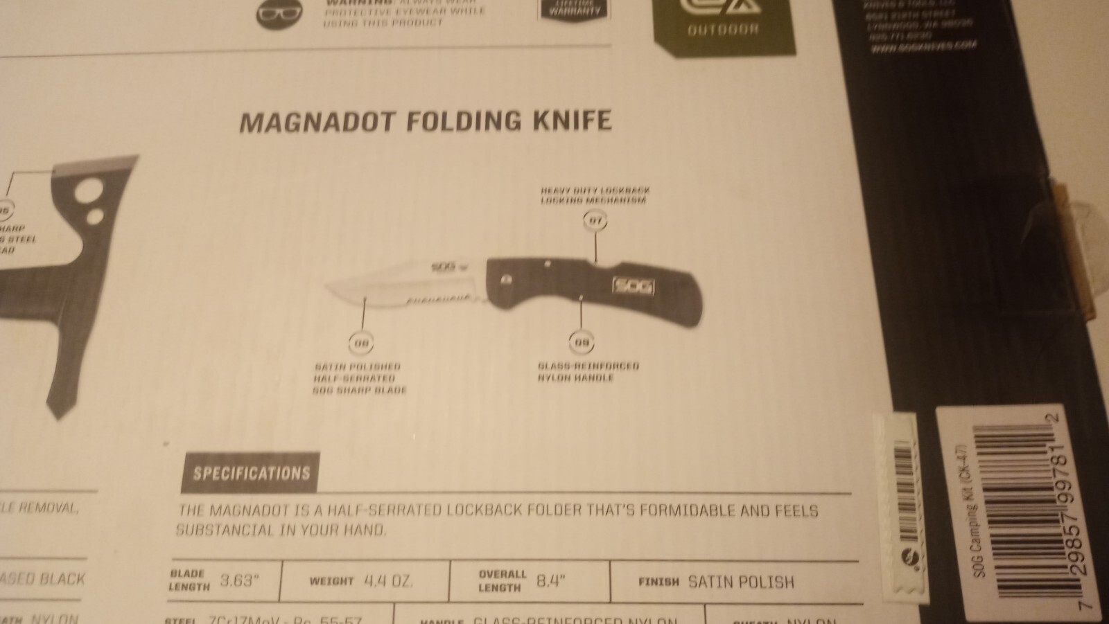 SOG Combo Pack Camping Kit, SOGfari 13" Machete, FastHawk Axe, Magnadot ...