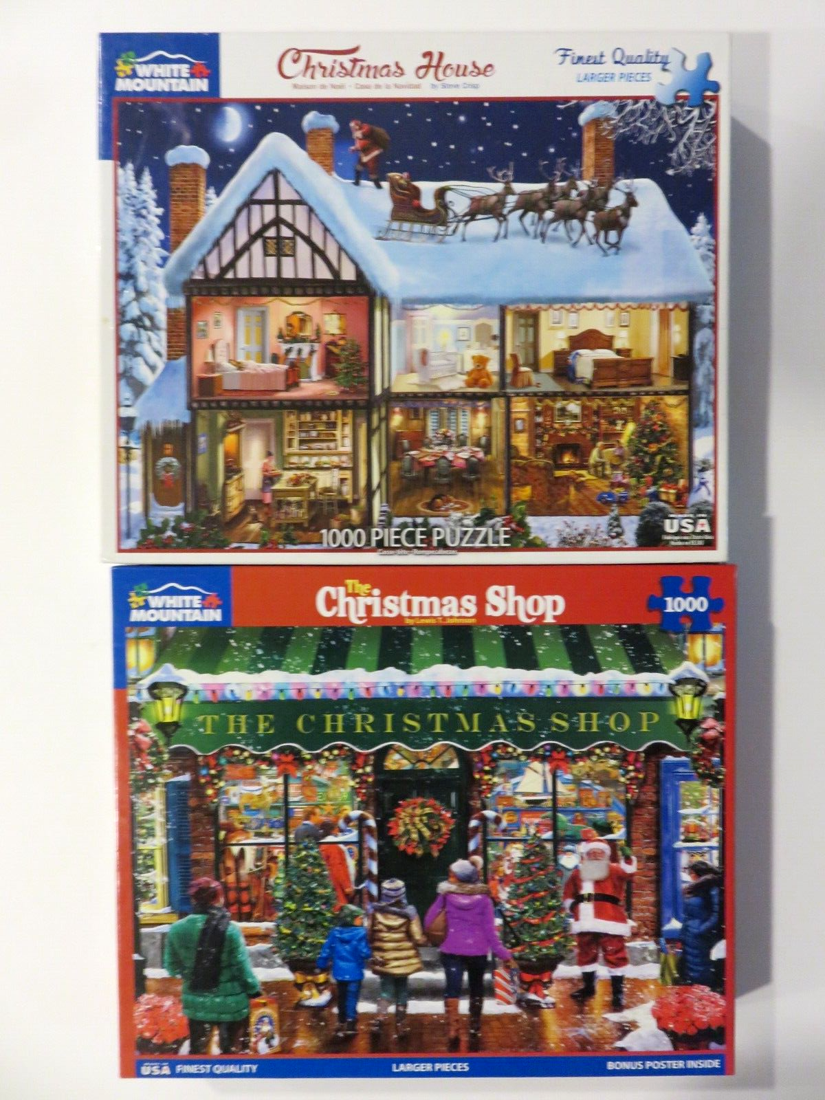 2 White Mountain Puzzles Christmas House Christmas Shop 1000 Piece Complete Lot | eBay
