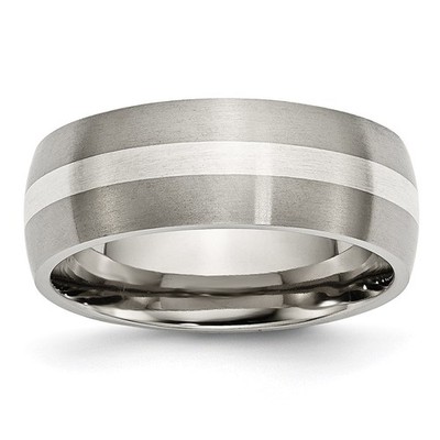 Chisel Unisex Band Titanium Sterling Silver Inlay 8mm Brushed Standard ...