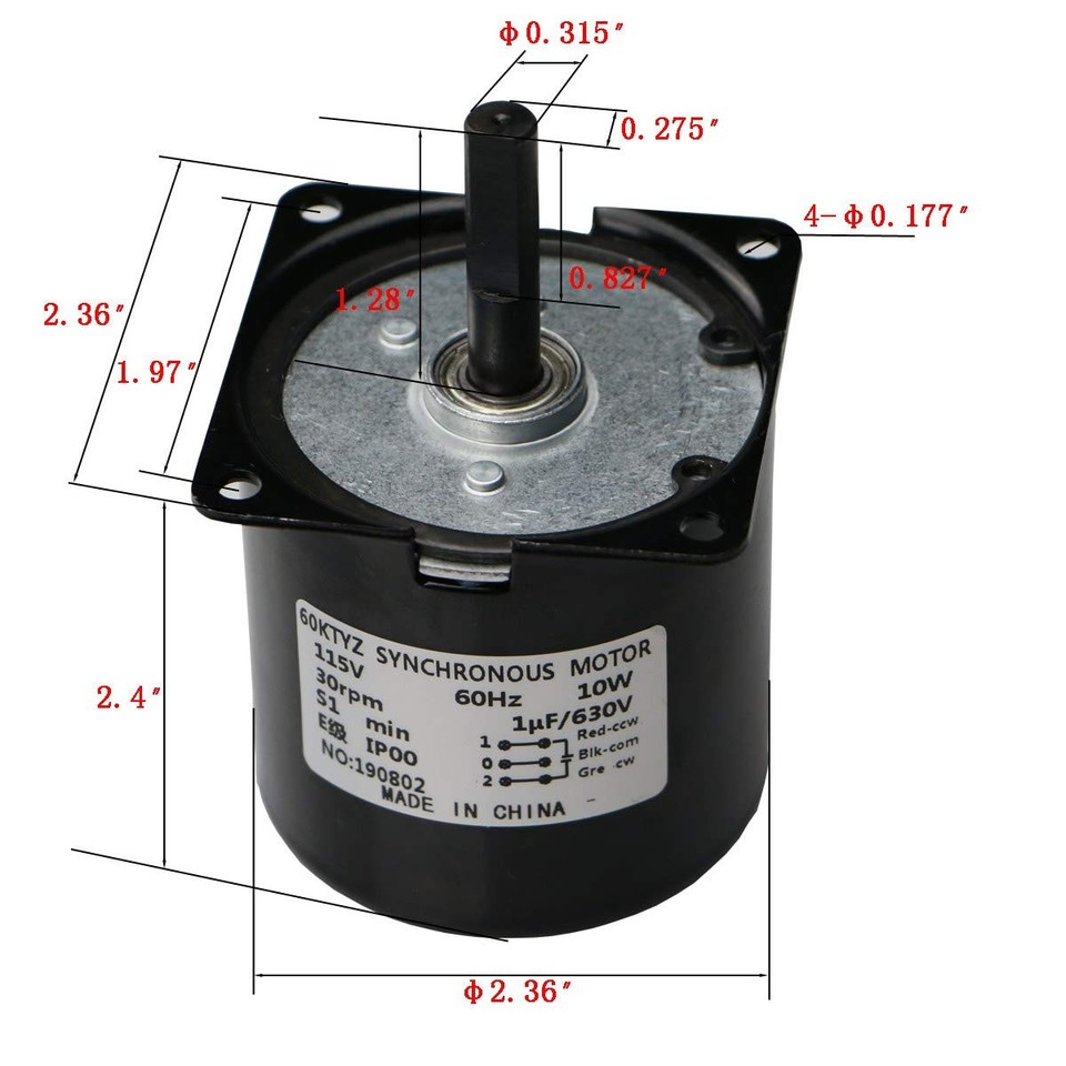 115V 60Hz 10W 30RPM Synchronous Gear Motor 10Kg.cm CW/CCW Dual Bearing ...