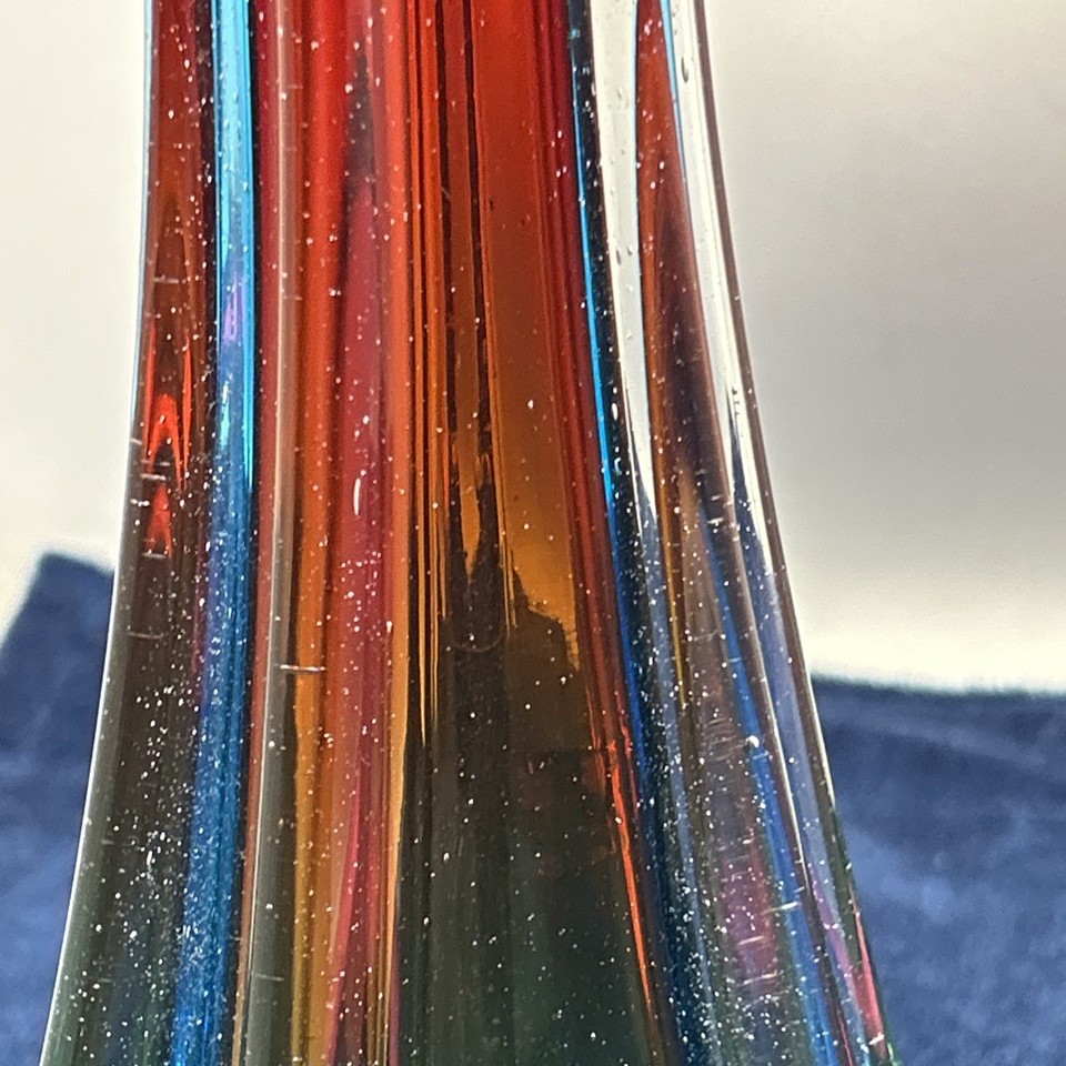 Vintage Murano Glass Vase Crimson Blue Sommer So Wave 10" MCM Home ...