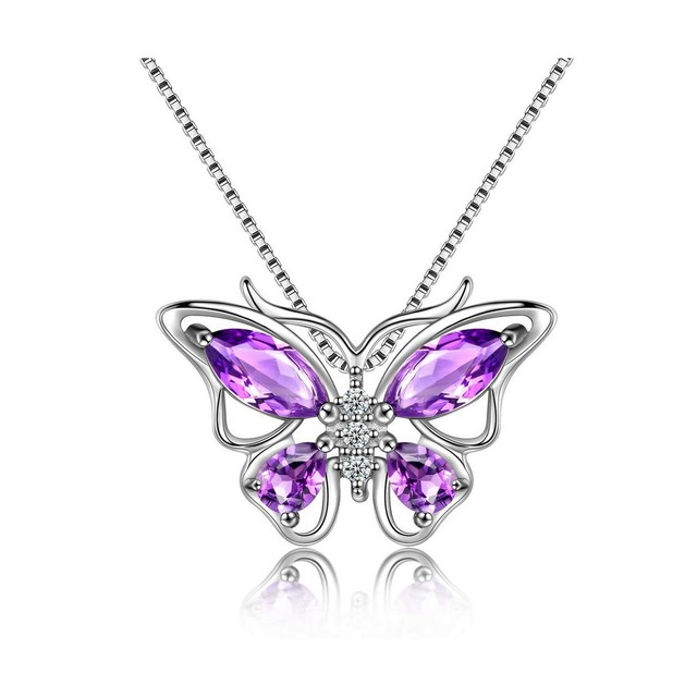 Aurora Tears Cute Purple Amethyst Butterfly Shape Pendant Necklace ...
