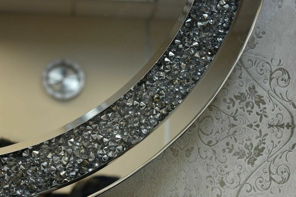 60cm Round Finish Circular Jewel Diamante Wall Mirror Crushed Crystals ...