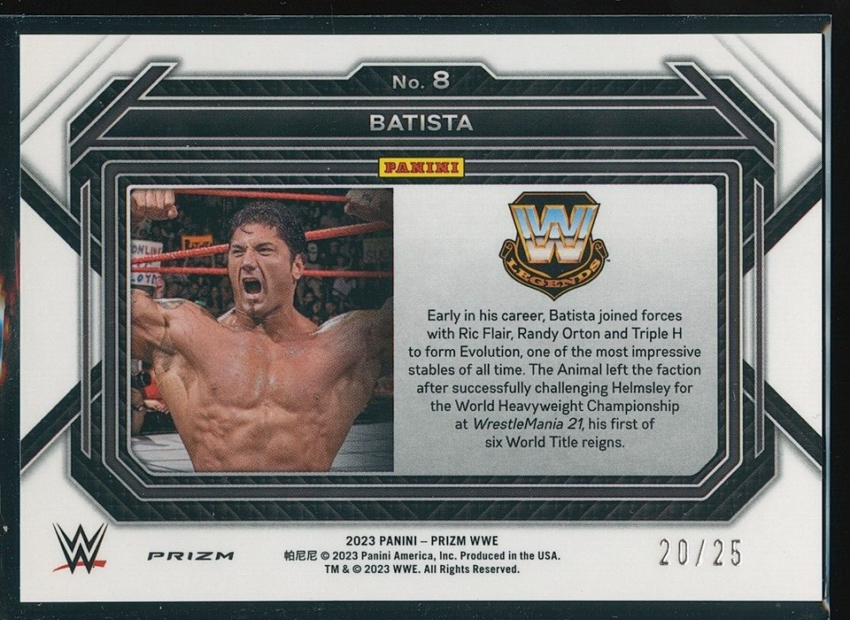 Batista 2023 Panini Prizm WWE Under Card Blue 20/25 | eBay