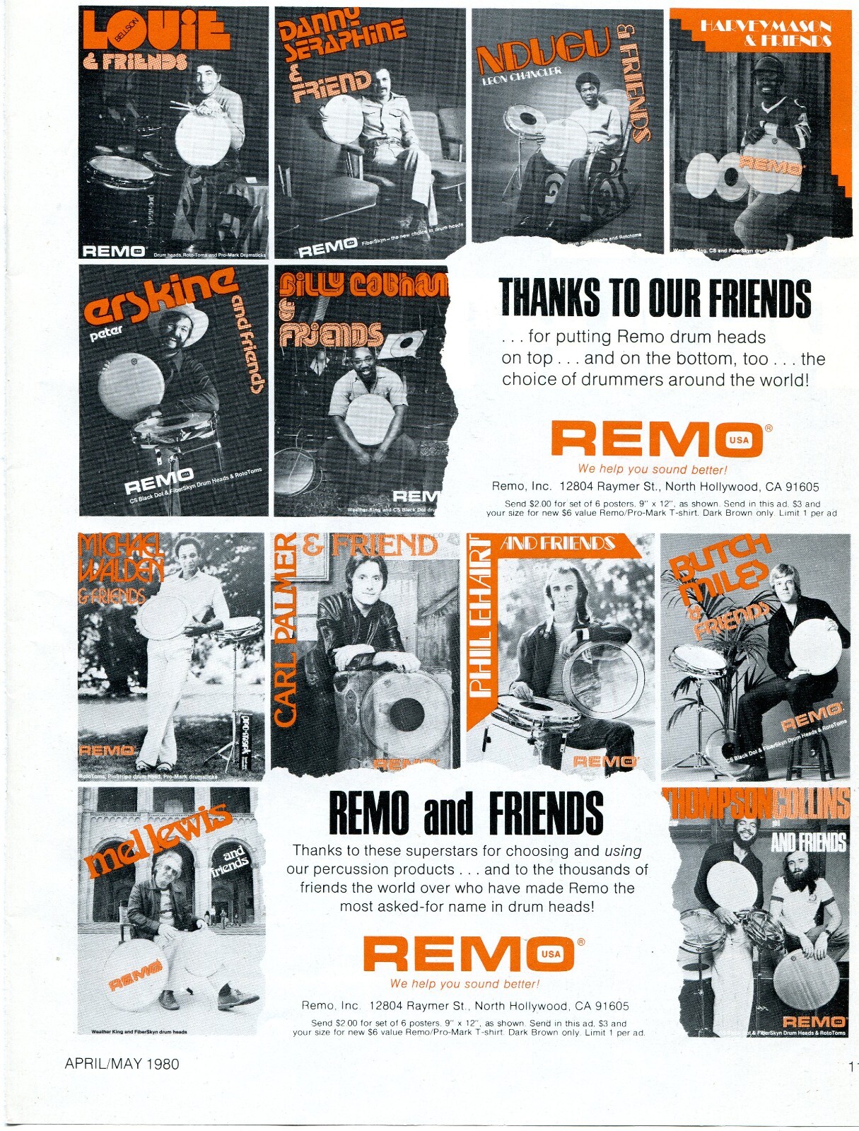 1980 Print Ad of Remo & Friends w Louie Bellson Phil Ehart Mel Lewis ...