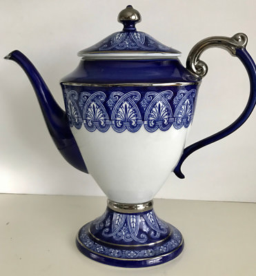 BOMBAY & COMPANY BLUE WHITE & SILVER PORCELIAN LARGE TEA SERVICE POT | eBay