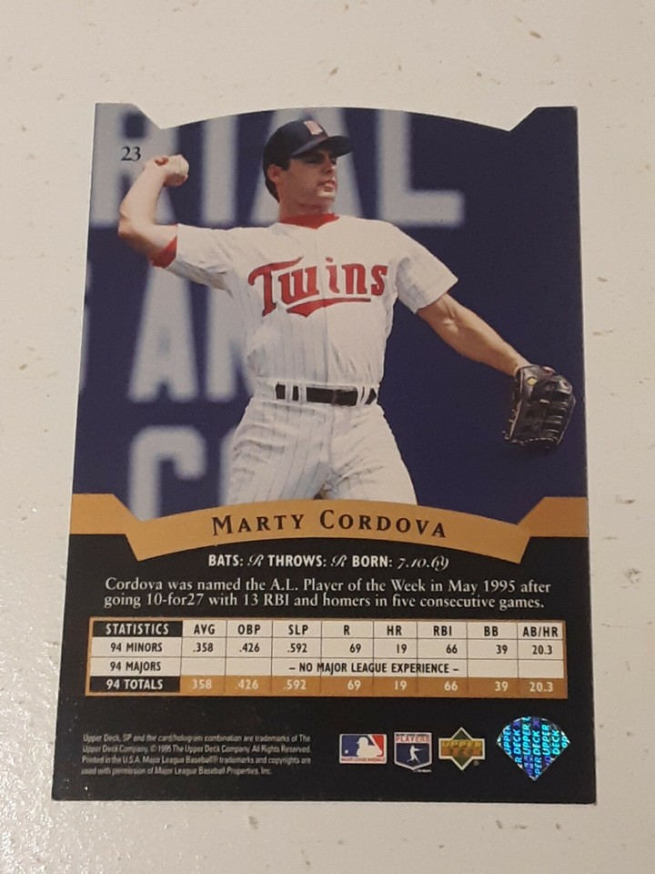 Marty Cordova Minnesota Twins 1995 Upper Deck SP Autograph Card #23 ...
