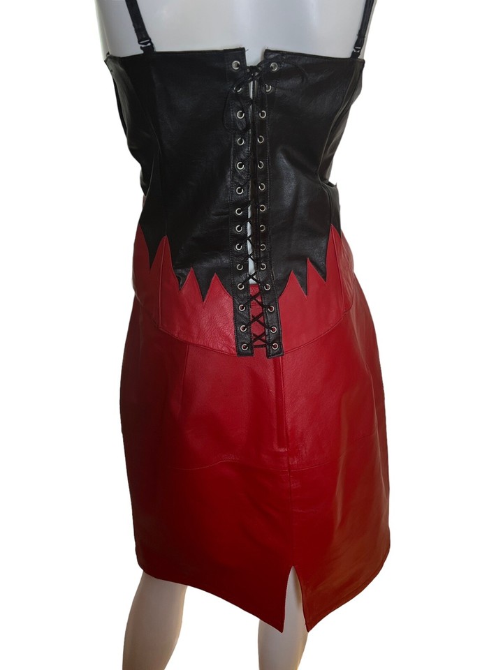 Vintage Sexy Leather Red Flame Corset Top Set Skirt Size 14 Large | eBay