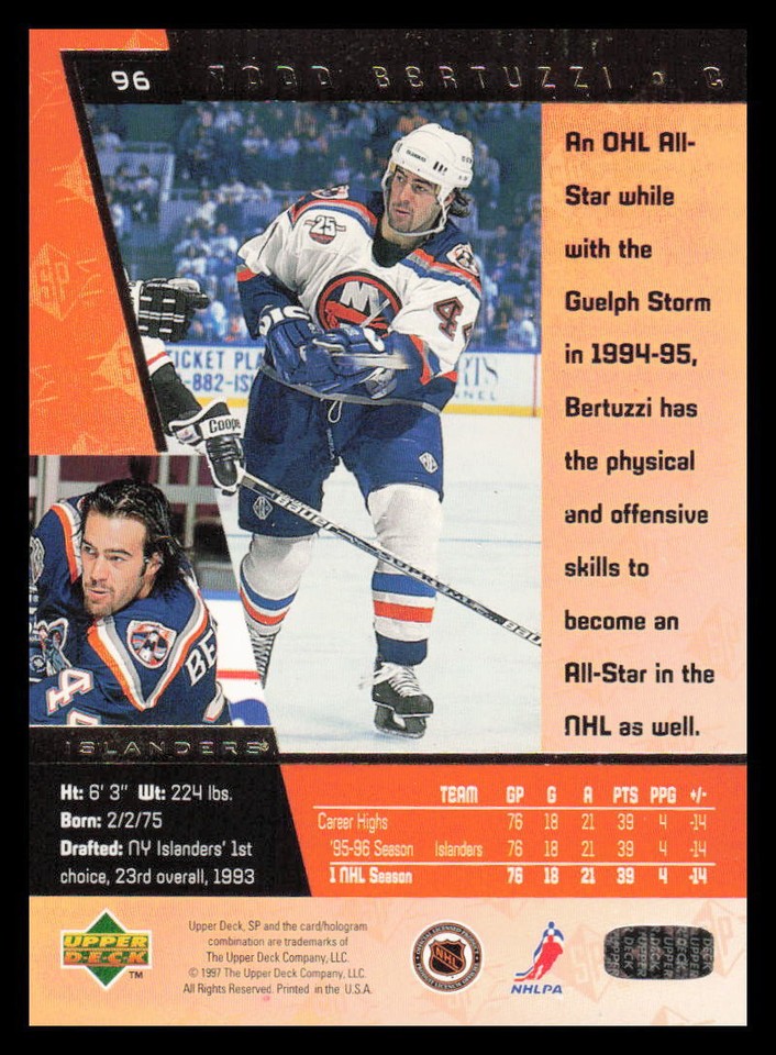 1996 Upper Deck SP #96 Todd Bertuzzi New York Islanders | eBay