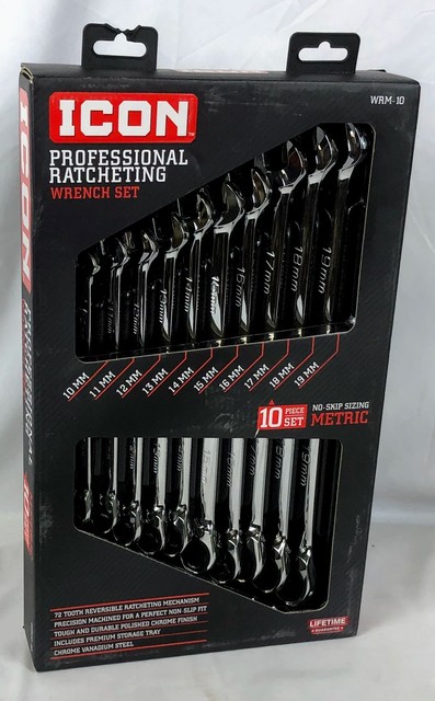 Icon 10 PC Metric Professional Ratcheting Combination Wrench Set With ...