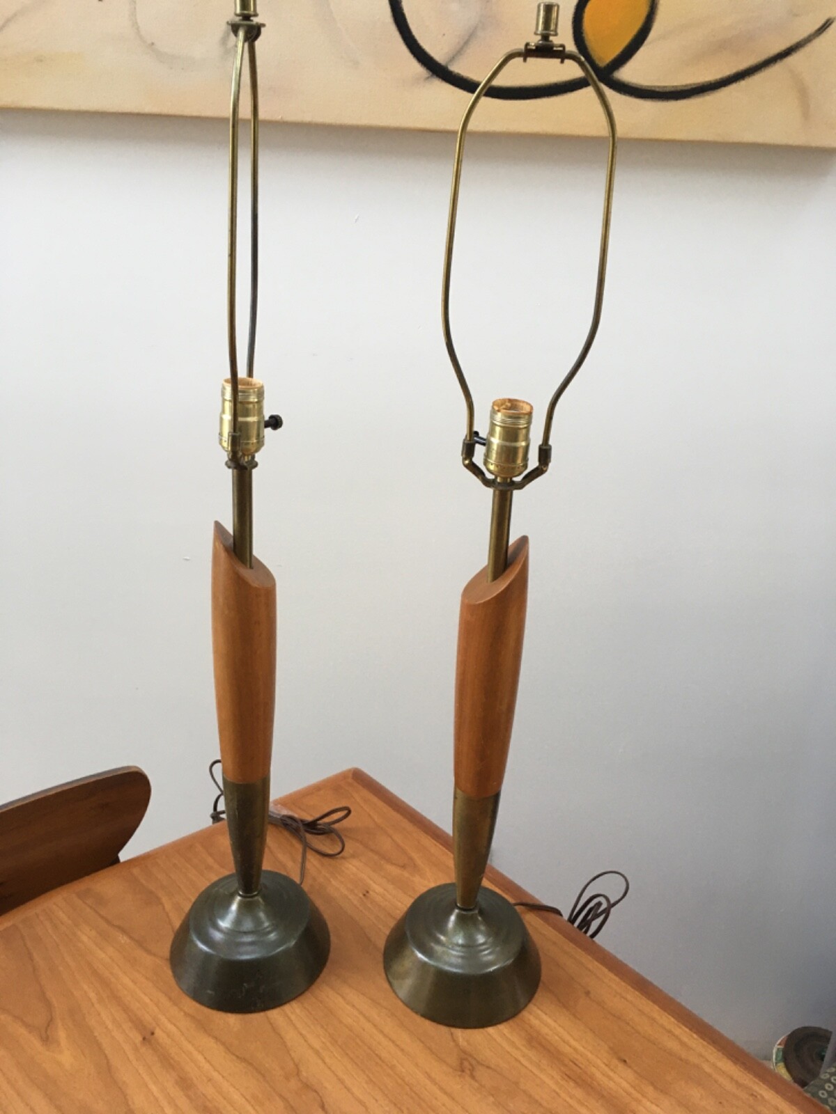 Pair of Mid-Century Atomic Space Age Walnut Brass Eames Era , MCM Table ...
