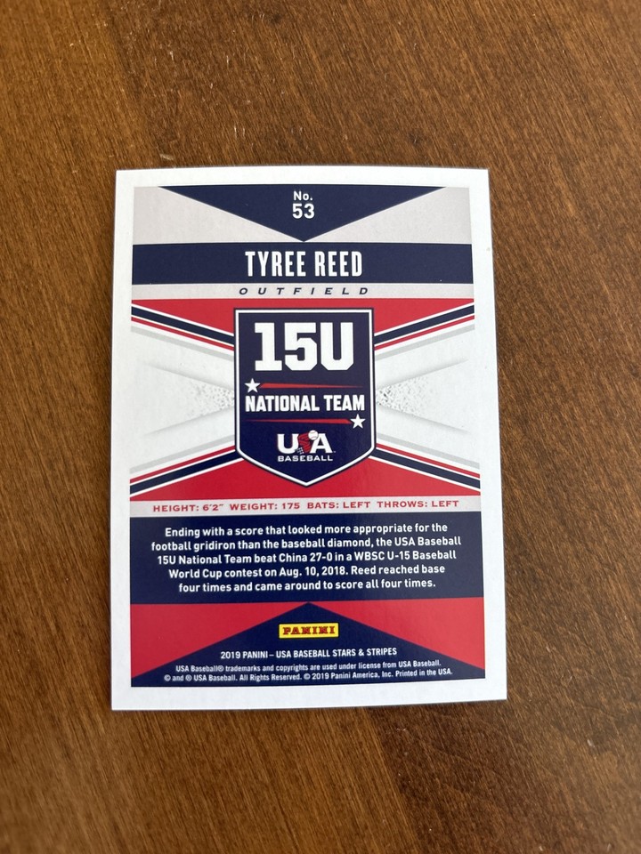 Tyree Reed 2019 Panini Stars Stripes USA Baseball Longevity Holofoil ...
