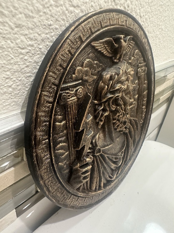 8” X 8” Zeus God Of Thunder 3d Sculpture Wall Art Round Plaque Greek ...