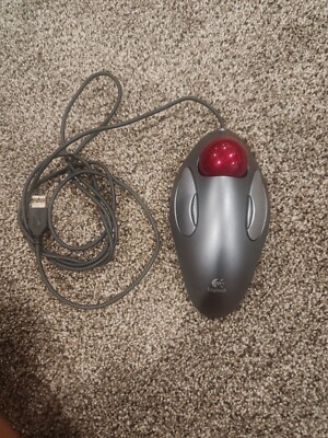 Logitech Trackball Marble Mouse T-BC21 USB Wired TESTED Red Ball Dark ...