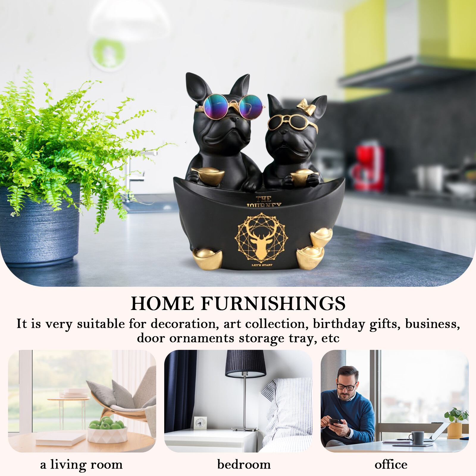 Resin Couple Dog Craft Ornament Art Props Cartoon for Living Room ...