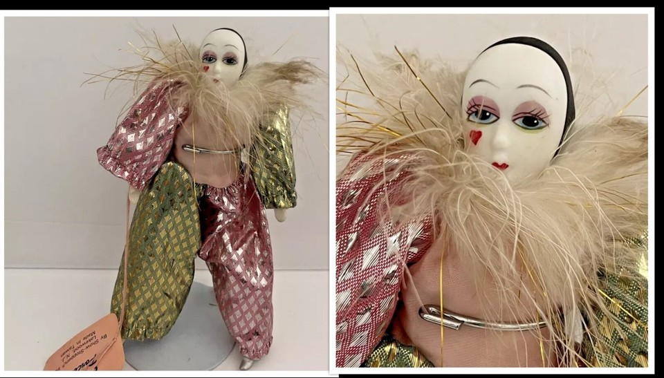 Bundle of 4 Pierrot Porcelain Doll Colorful 1 Schmid 2 Show Stopper-1 ...