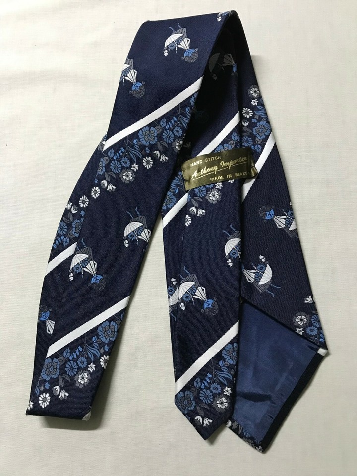 Vintage 1970's Kipper Necktie Wide Neck Tie - Blue Stripe Flower Girl ...