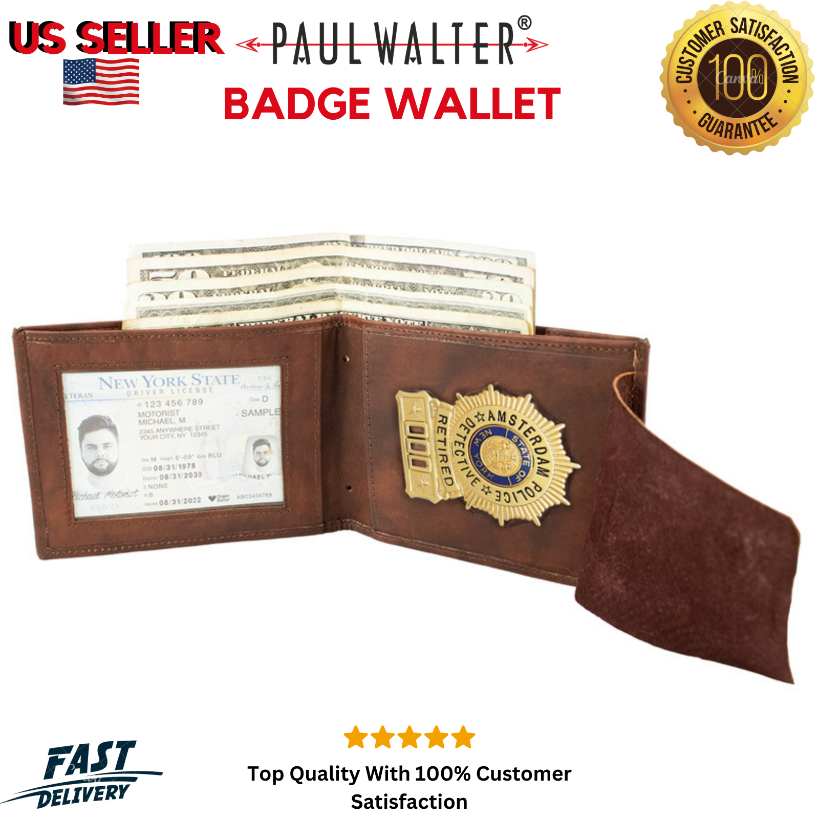 Genuine Leather Bifold Wallet w/ Badge Holder Concealed Carry | eBay