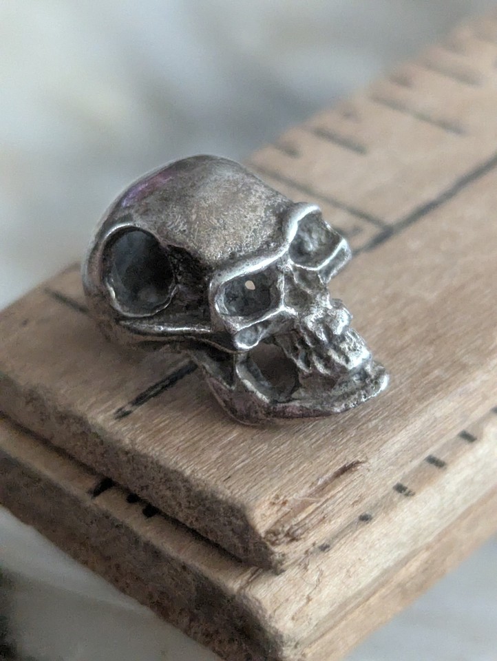 Vtg Sterling Silver Skull Cable Bead Pendant Charm Goth Macabre Dark ...