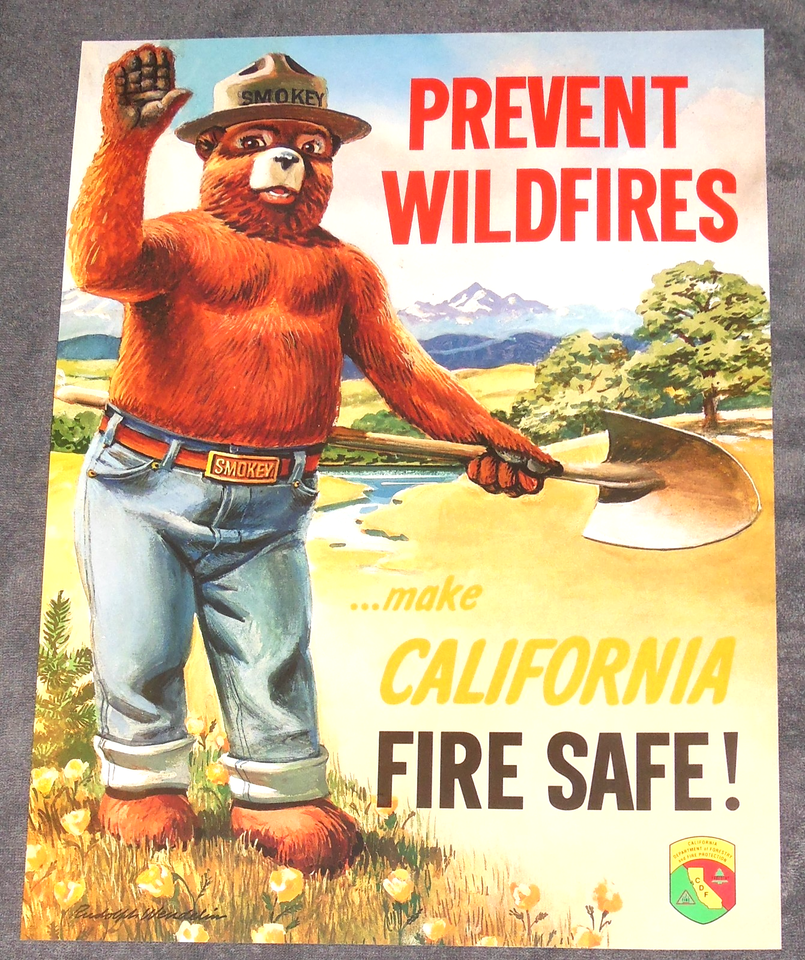 Vtg SMOKEY BEAR & RUDOLPH WENDELIN Poster Make California Safe 14 x 18. ...