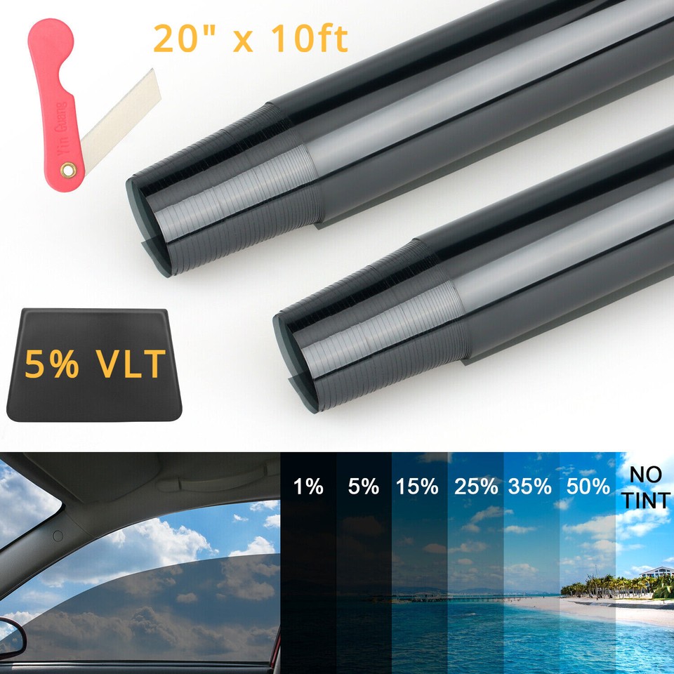 20" x10ft Uncut Window Tint VLT Film Heat Reduce Block Shade Blackout ...