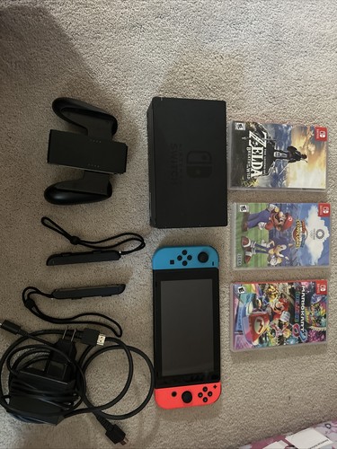Used nintendo switch console bundle includes 3 games | eBay
