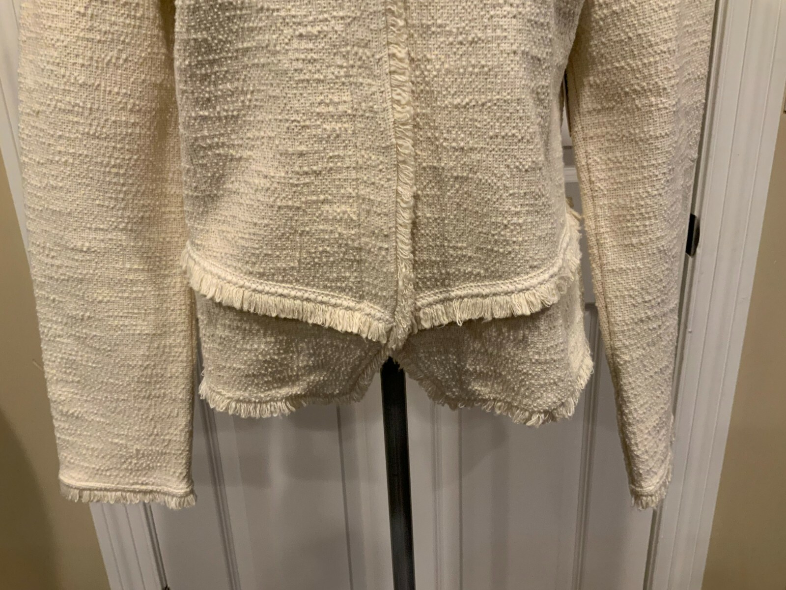 Ett Twa by Anthropologie Cream Tweed Jacket W/ Fringe… - Gem