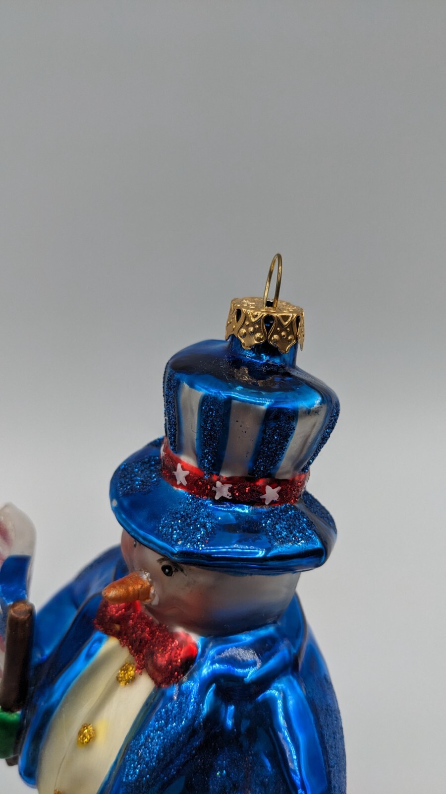 Patriotic Snowman Blown Glass Christmas Tree Ornament America Uncle Sam ...