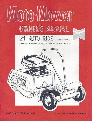 Riding Mower Operator Instruction Maint Manual Fits Moto-Mower 24” ROTO ...