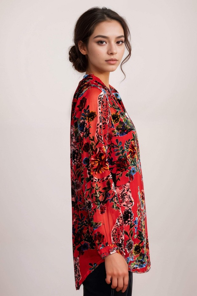 Johnny Was Red Yoella Burnout Tunic Top C23324AO | eBay