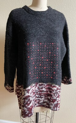 NWT Deborah Cross Black Red Gray Wool Sweater sz Large Art Wear Textile ...